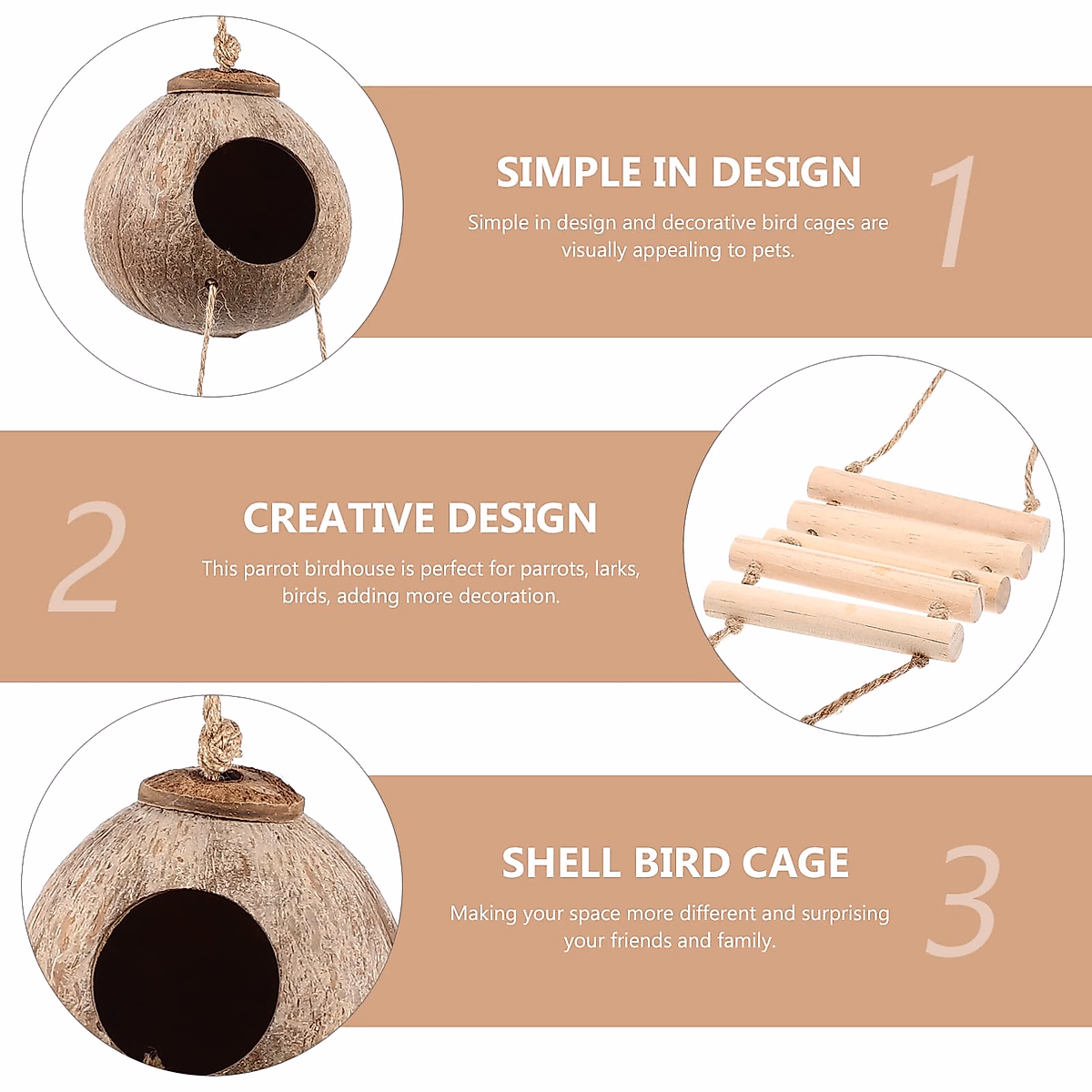 Ipetboom 1 Set Bird Nest Parrot Nest Parrot Bird House Parrot Birdcage Sleeping Bird Bed Decorative Bird House Coconuts Shell Birdcage Decorative Birdcage Resting Bird House Resting Nest