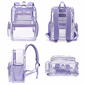 Fuyicat Heavy Duty Clear Backpack for Girls Boys Women Men, PVC Transparent School Backpacks See Through College Bookbag (Purple)