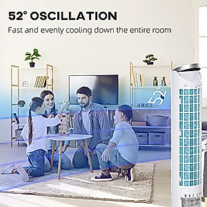 HOMCOM 40" Evaporative Air Cooler for Home Office, 3-In-1 Ice Cooling Fan with Humidifier, Oscillating, 3 Modes, 3 Speeds, 8H Timer, Remote, LED Display, White