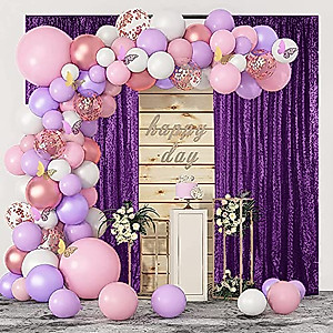Hahuho Purple Sequin Backdrop Curtain, 2PCS 2FTx8FT Glitter Backdrop Curtain for Parties, Christmas, Wedding, Party Decoration（2 Panels, 2FT x 8FT, Purple