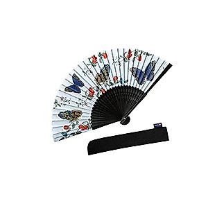 Salutto Handheld Floral Pattern Fabric Fans Summer Cools Perfect for Weddings, Parties and Church Events Butterfly