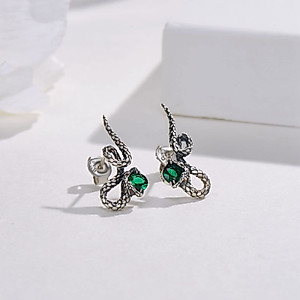 Snake Earrings 925 Sterling Silver Animal Dainty Earrings Green Crystal Snake Stud Earrings Jewelry Gifts for Women