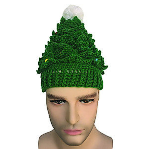 Kafeimali Unisex Christmas Winter Knitted Crochet Beanie Santa Hat with Beard Foldaway Bearded Caps (Green)