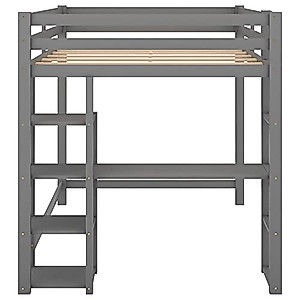 DEYOBED Full Size Wooden Loft Bed Frame with Built-in Desk Shelves for Kids Teens Adults