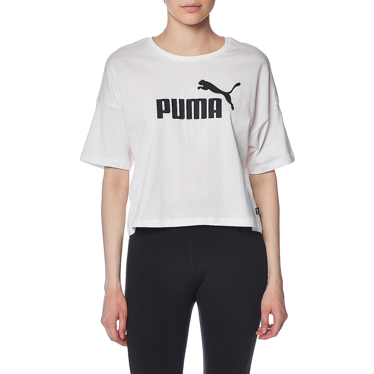 PUMA Women's Essentials Cropped Logo Tee, White, X-Small