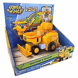 Super Wings 7" Donnie's Dozer Playset with 2" Transform-a-Bot Donnie Mini Figure, Transforming Airplane Toy Vehicle, Plane to Robot, Birthday Gift For Preschool Kids 3 4 5 year old Boys And Girls