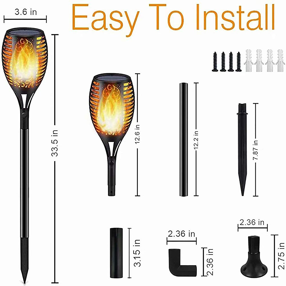 Solar Lights,Waterproof Flickering Flames Torches Lights Outdoor Solar Light Landscape Decoration Lighting Dusk to Dawn Auto On/Off Security Torch Light for Pathway, Patio, Yard, Garden (2 Packs)