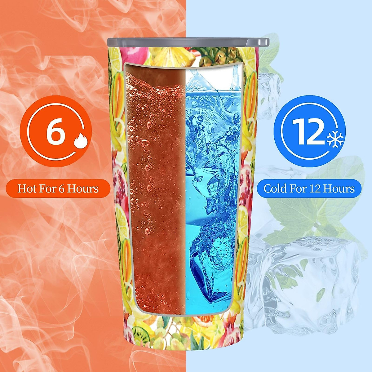 Yaxongx 20oz Tumbler Summer Fruit Double Wall Vacuum Insulated Coffee Mug with Lid and Metal Straw Brush Reusable Stainless Steel Water Bottle Travel Cup Gifts for Car Ice Drinks Hot Beverage