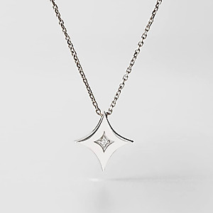 Zen Diamond Star Pendant Necklace - 0.02 Carat Geniune Diamond - Anniversary, Mother's Day, Birthday Gifts for women - Trendy 925k Sterling Silver Necklace with Jewelry Box (17.7" chain)