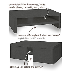 Way Basics Monitor Stand for Office Gaming Desk Laptop PC Riser - 2 Tier (Charcoal Black)