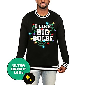 Tipsy Elves Light Up Ugly Christmas Sweater with LED Lights for Men I Like Big Bulbs Red Holiday Pullover with String of Lights Size Medium
