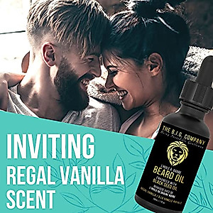 Beard Oil for Men - Beard Conditioner is a Softener for Coarse Dry Beards - Supports Natural Growth - Enhanced with Black Seed Oil - Eliminates Dandruff - Regal Vanilla Scented - The B.I.G. Company