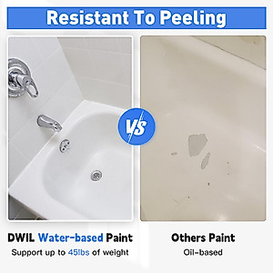 DWIL Tile Paint, Tub and Tile Refinishing Kit with Tools, Tub Refinishing Kit White Bathtub Paint Water Based &Low Odor, Easy to Use Sink Paint for Bathroom Kitchen, Semi-Gloss White, 25-30sq.ft