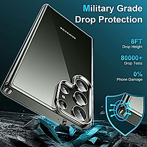 SPIDERCASE for Samsung Galaxy S23 Ultra Case, with 2 Pcs Camera Lens Protector & 2 Pcs Soft Screen Protector, [Anti-Yellowing] [Military Grade Shockproof] Slim Thin Galaxy S23 Ultra Case-Clear