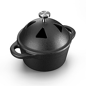Garlic Roaster Baker, Cast Iron Dutch Oven Pre-Seasoned, Mini Cocotte, 1 Cup Capacity, Black, Ramekin with Lid, for BBQ Grill or Oven, by Bazaar LM-ents (Dome Lid)