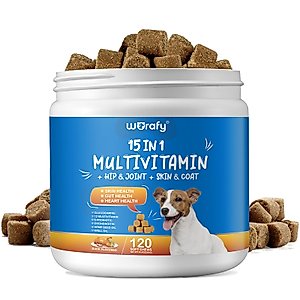 Dog Multivitamin Chewable with Glucosamine,15-in-1 Dog Multivitamin Supplements,Multivitamin for Dogs,Health Support - Dog Skin, Coat, Heart,for Dogs of All Ages and Breeds,120 Soft Chews Duck Flavor