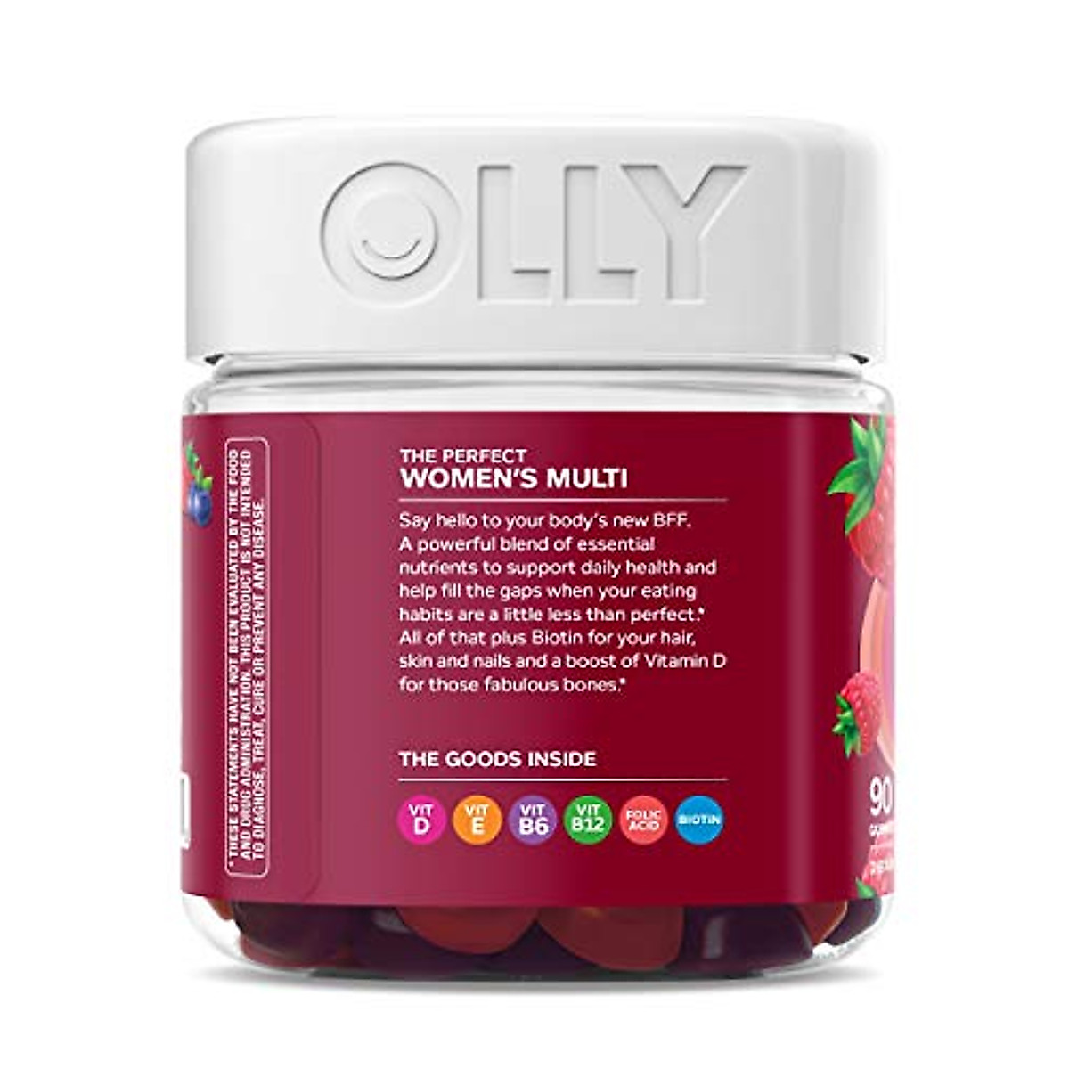 OLLY Women's Multivitamin Gummy, Vitamins A, D, C, E, Biotin, Folic Acid, Chewable Supplement, Berry Flavor, 90-Day Supply - 180 Count