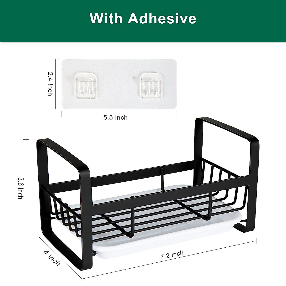 TEZZ Sponge Holder for Kitchen Sink- Stainless Steel Kitchen Sink Caddy for Organizing Sponge, Brush & Soap Dish Dispenser, Kitchen Sink Organizer Rack with adhesive or Counter top