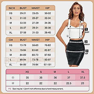 BEAUKEY Leather Metallic High Waist Bandage Skirt Bandage Top Two Pieces Set(XL,Pink)