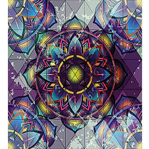 Ambesonne Lotus Duvet Cover Set, Psychedelic Surreal Geometry Mandala Background Futuristic Effects Print, Decorative 3 Piece Bedding Set with 2 Pillow Shams, King Size, Lilac Blue
