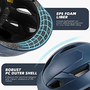 EASTINEAR Bike Helmets for Adults Men Women with LED Rear Light, Bicycle Helmet with Sun Visor, City Cycling Helmets for Urban Commuter, Casual Style, Adjustable Size Large (Navy)