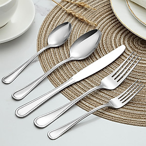 BEWOS 60-Piece Silverware Set, Stainless Steel Silverware Sets for 12, Forks Spoons and Knives Set, Cutlery Set, Mirror Polished Flatware Set, Dishwasher Safe Kitchen Utensils Set for Home, Restaurant