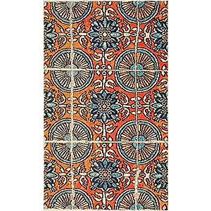 Unique Loom Estrella Collection Floral, Geometric, Vibrant, Modern, Abstract Area Rug (3' 3 x 5' 3 Rectangular, Orange/Blue)