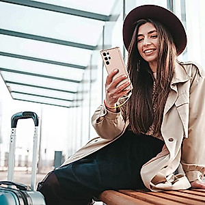 PTUONIU for Samsung Galaxy S22 Ultra Case, Luxury Electroplate Edge Bumper Case Wristband Kickstand Rugged Cover with Fashion Designs for Women Girls,Protective Phone Case for S22 Ultra Rose Gold