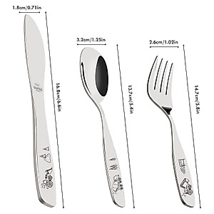 Lehoo Castle Kids Silverware Stainless Steel, 6pcs Toddler Spoons and Forks Knife Set, Safe Children Flatware, Silverware for Toddlers, Toddler Utensils Self Feeding (Construction Vehicles)