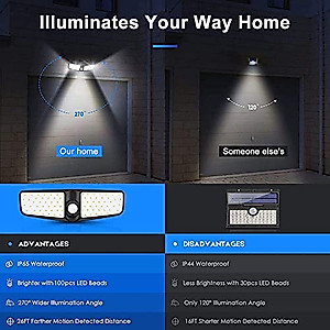 YOOMAO 100 LED Super Bright Outdoor Solar Lamp PIR Motion Sensor IP65 Waterproof Wall Light 270 ° Wide-Angle Lighting Garden Lights