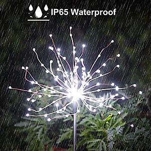 Garden Decorative Flowers Firework Lights Solar Powered 120 LED 40 Copper Wire DIY Waterproof Landscape Stake Light for Halloween, Christmas, Patio Yard Pathway Lawn Party Decor(White, 2 Pack )
