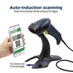 TEEMI 2D QR Barcode Scanner, USB Wired Virtual COM Port Handheld Omnidirectional Scanning, Digital Coupon Screen Code Driver License Scan for Mac OS and Android with OTG Adapter, Window PC, Linux