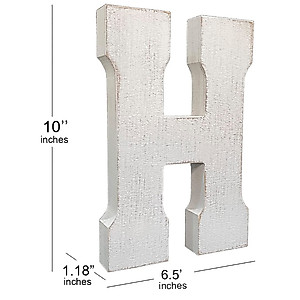 ABELOTS Large Wood Letter Distressed White Wash Alphabet Wall Décor Monogram Letter Alphabet Letters Free Standing Letters Wall Letters (H)