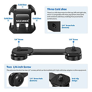 NEEWER Triple Cold Shoe Mount with Gimbal Microphone Mount Extension Bar & 1/4" Adapter Compatible with DJI OM4 Osmo Mobile 3 Zhiyun Smooth 4 Feiyu AK2000 Stabilizer/Tripod/Monopod