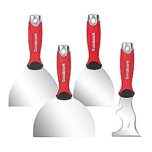Goldblatt 4-piece Stainless Steel Joint Knife Set, 3-piece 4'', 5'', 6'' Putty Knives and 9-in-1 Multi-Tool Painter Scraper, Soft Handle with Hammer End, for Drywall