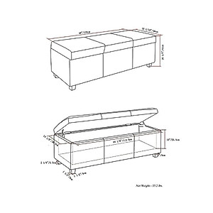 SIMPLIHOME Avalon 48 inch Wide Contemporary Rectangle Storage Ottoman Bench in Red Vegan Faux Leather, Assembled, for the Living Room, Entryway and Family Room