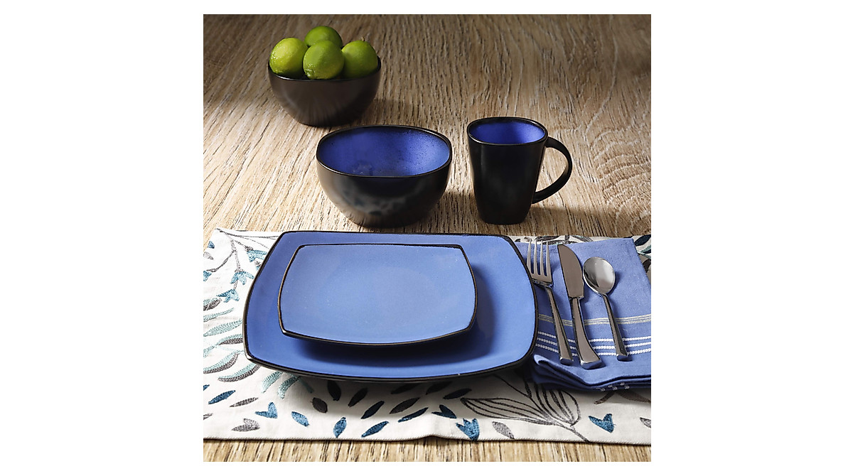 Gibson Soho Lounge Blue Dinnerware Set - Elegant & Durable 16-Piece Service