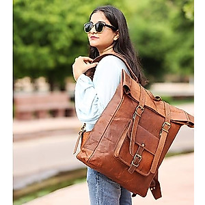 ANUENT Roll Top Leather Backpack for Men and Women Vintage Brown Large Laptop and Travel Bag Best Rucksack for Work, Adventure, and Business Leather Bookbag