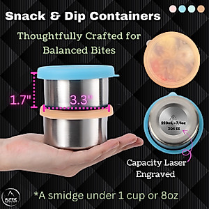 Alpine Elevation 4x7.4oz Stainless Steel Snack Containers with 4 Lids - 8pcs | Metal Food Storage Containers | Dip and Condiment Containers | Stainless Steel Mini Containers