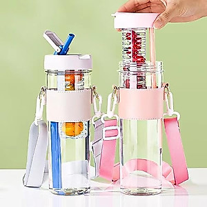 LFRNZS 28oz Water Bottles with Foldable Straw, Wide Mouth Water Tumbler, Iced Coffee Cups,Fruit Infuser Water Bottle,Reusable Boba Cup,Plastic Sports Water Bottle, Shatter-Proof (Grey)