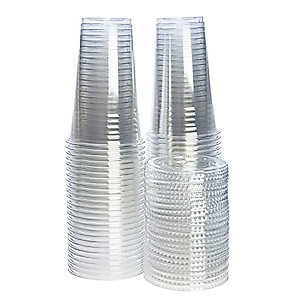 Comfy Package [24 oz. - 50 Count Clear Plastic Cups With Lids, Disposable Coffee Cups with Flat Lids - Ideal for Cold Beverages, Smoothies, and To-Go Drinks