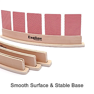 Exqline Wood Curved Playing Card Holder Racks Tray Set of 4 for Kids Seniors Adults - 13.4inch with Widen Base Stable Enough for for Bridge Canasta Foot and Hand