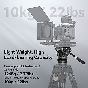 SmallRig DH10 Heavy Duty Tripod Fluid Video Head with Flat Base and Adjustable Handle, Quick Release Plate for Manfrotto Video Head Mount Plate, Load up to 22Ibs, for Video Cameras, DSLR Cameras 4165