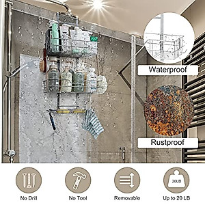 melos Over The Door Shower Caddy, 3 Tier Shower Hanging Organizer Shelf Rustproof, Shampoo Holder With Soap Holder, Shower Basket With Hooks, For Dorm, Bath, No Drilling, Silver