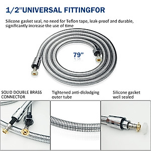 Shower Hose for Handheld High Pressure Shower Heads, 79" Extra Long Shower Hose, Built-in Explosion-Proof Braided Mesh Anti-leakage, 304 Stainless Steel Chrome Plated, with Shower Head Holder