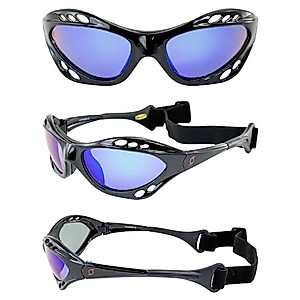 Hurricane Eyewear Category 4 Polarized Jet Ski Floating Goggles Black Padded Frames with Anti-Fog Coating (Blue Mirror)
