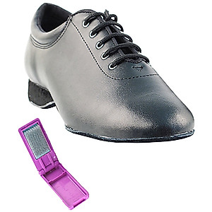Very Fine Dance Shoes - Ladies Practice, Cuban Low Heel Ballroom Dance Shoes - 2601-0.5-inch Heel and Foldable Brush Bundle - Black Leather - 7.5