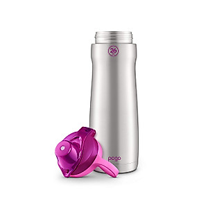 Pogo Vacuum Insulated Stainless Steel Water Bottle with Leak Proof Chug Lid and Silicone Carry Loop, Fuchsia, 26 oz