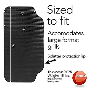 RESILIA - Large Under Grill Mat - Black Diamond Plate, 72 x 48 inches, 12-inch Splatter Protection Lip, for Outdoor Use