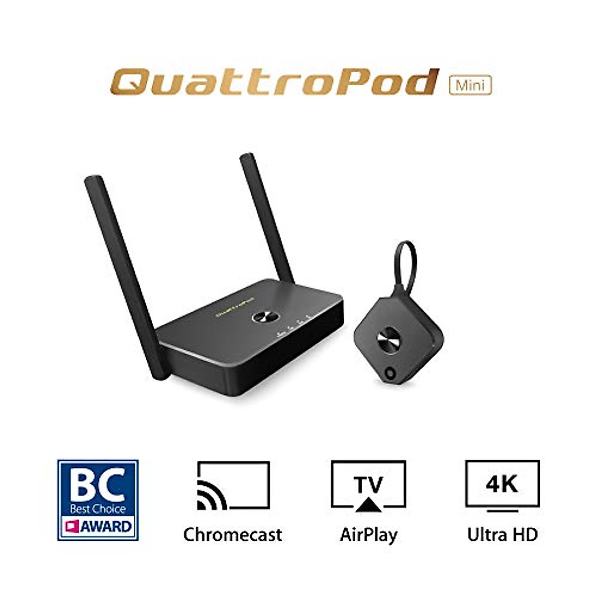 QuattroPod Mini | 5G WiFi Wireless Presentation Facility HDMI Transmitter & Receiver for Streaming 4K from Laptop, PC, Smartphone to HDTV/Projector (1T1R) [2022 OTA Update]
